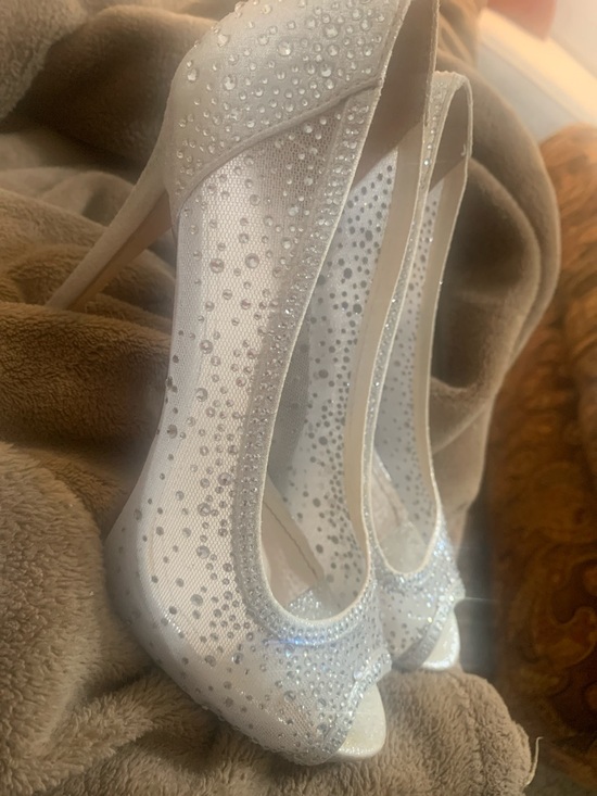 David's Bridal | Shoes | Davids Bridal White Crystal Mesh Peeptoe Heels ...